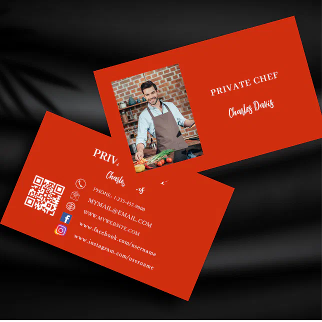 Private chef red photo catering QR code Business Card | Zazzle