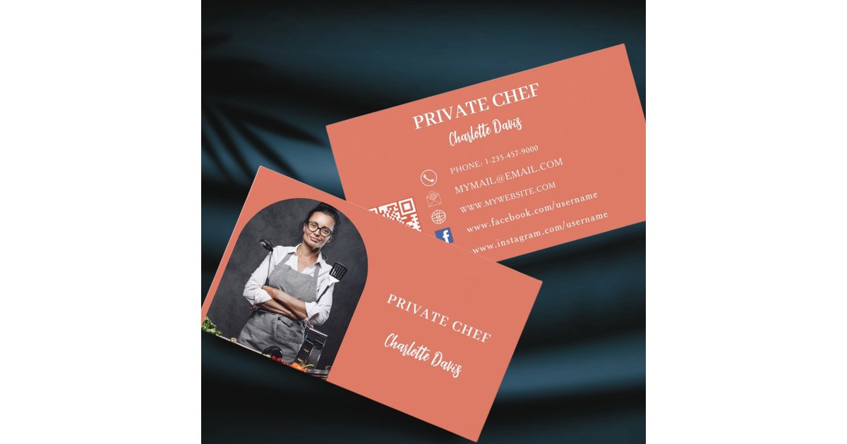 Private chef terracotta photo catering QR code Business Card | Zazzle