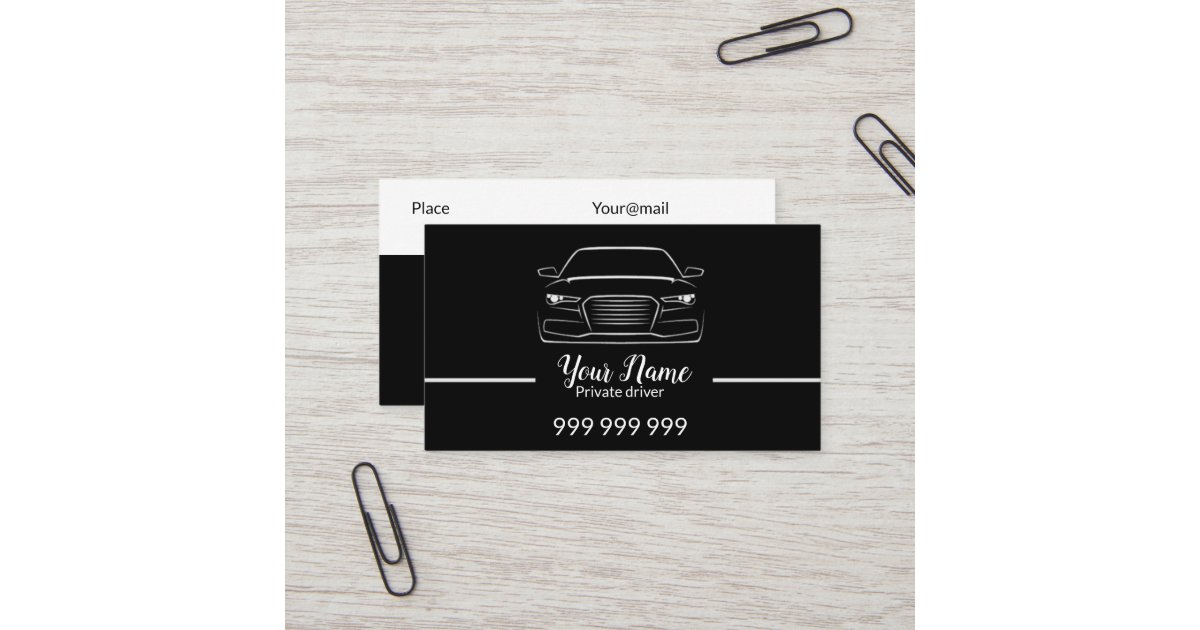 Private driver or taxi elegant black business card | Zazzle