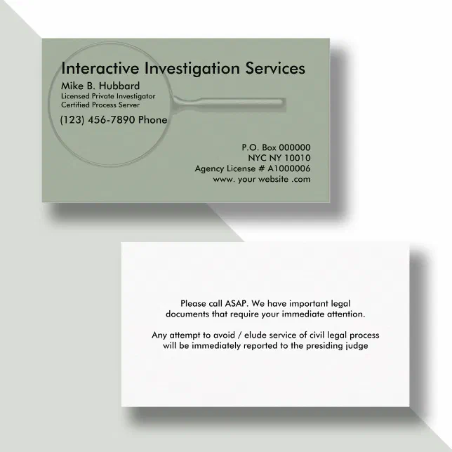 Private Investigator Process Server Business Card | Zazzle