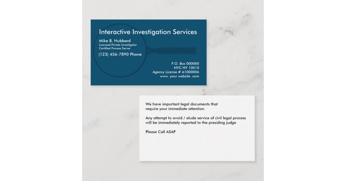 Private Investigator Process Server Business Cards | Zazzle