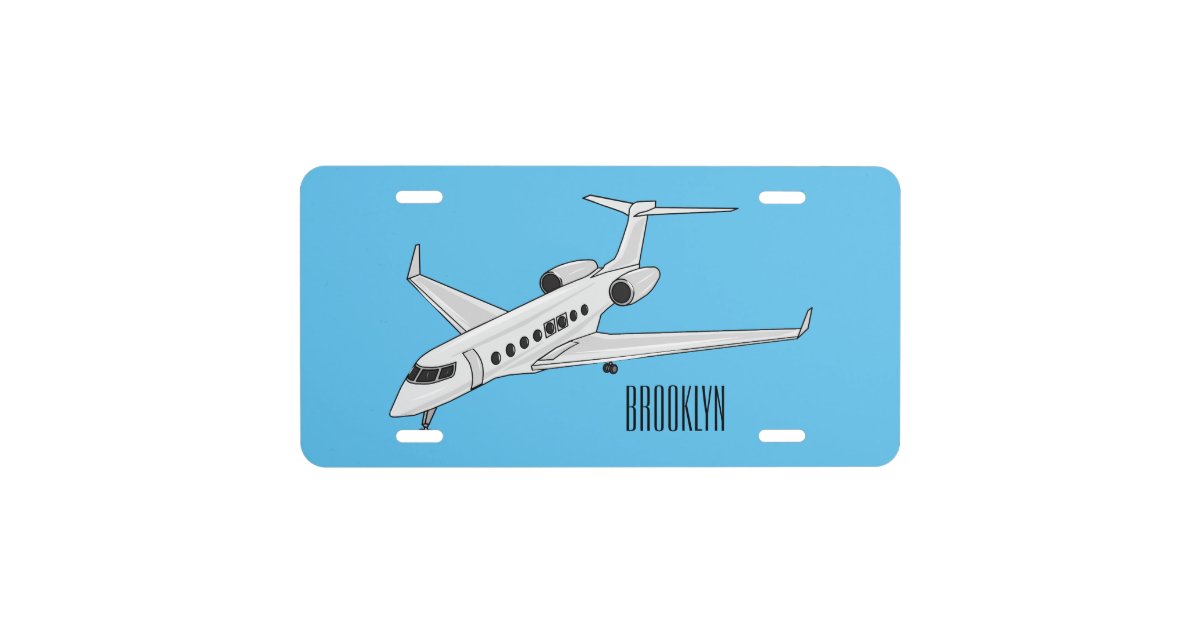 Private jet cartoon illustration license plate | Zazzle