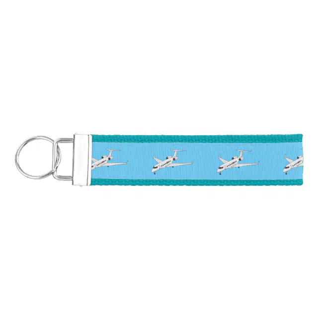 Private jet cartoon illustration wrist keychain | Zazzle