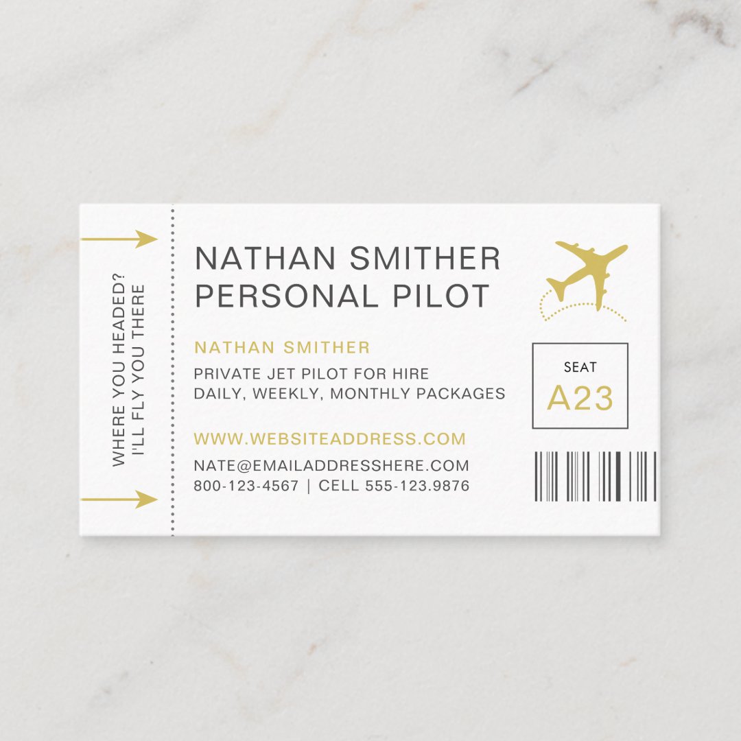 Private Jet Pilot Travel Planner Boarding Pass Business Card | Zazzle