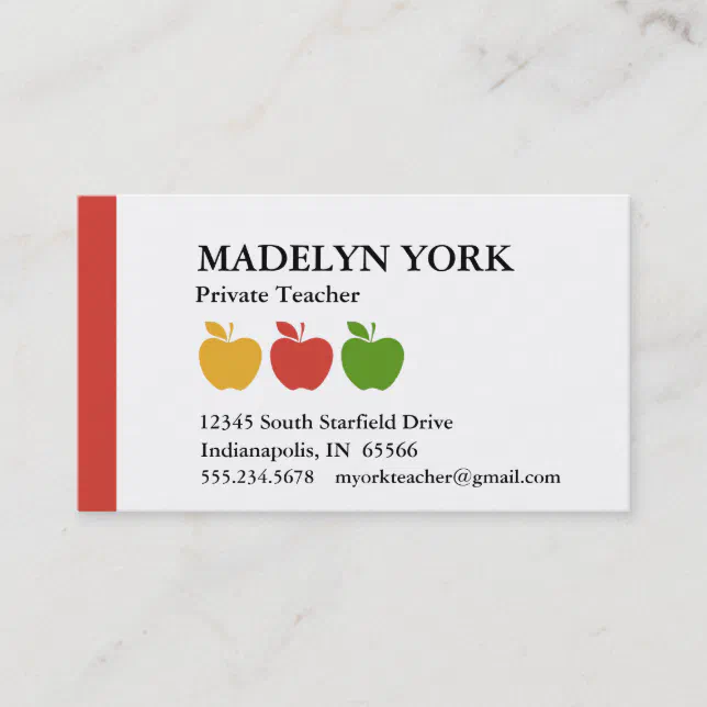 Private Teacher Tutor Appointment Card | Zazzle