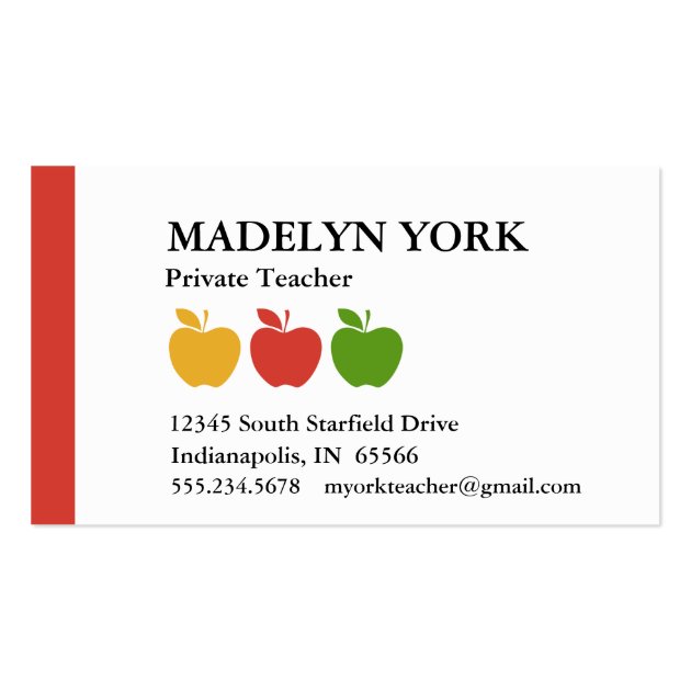 Private Teacher Tutor Business Cards
