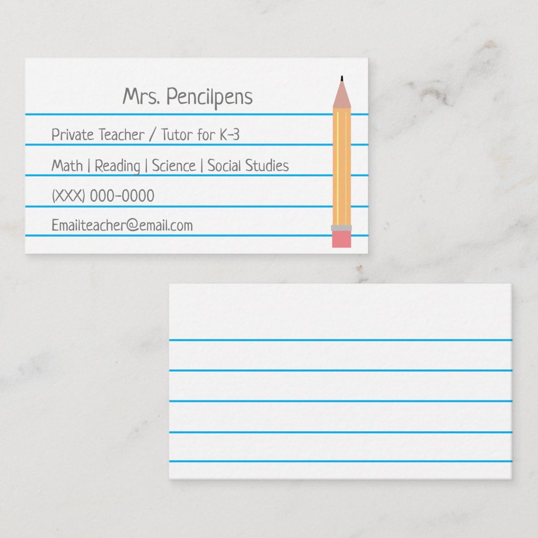 Private Teacher Tutor Personalized Flashcard Business Card | Zazzle
