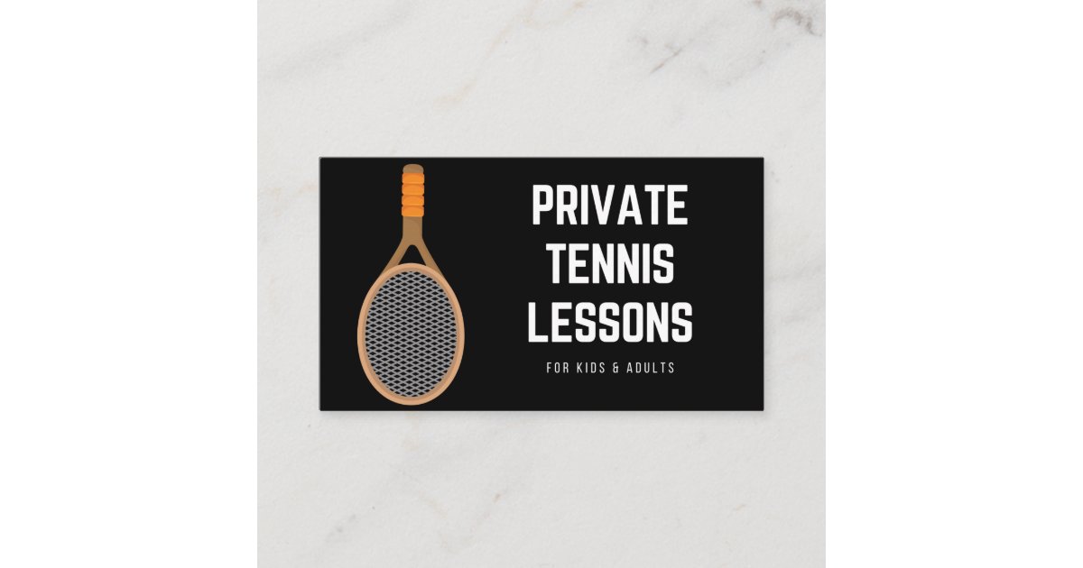 Private Tennis Lessons Stylish Black Sport Coach Business Card | Zazzle