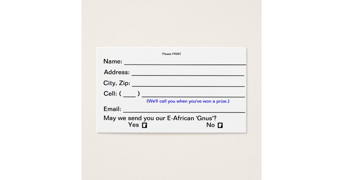 Prize Drawing Entry Cards (Consumer Shows) | Zazzle