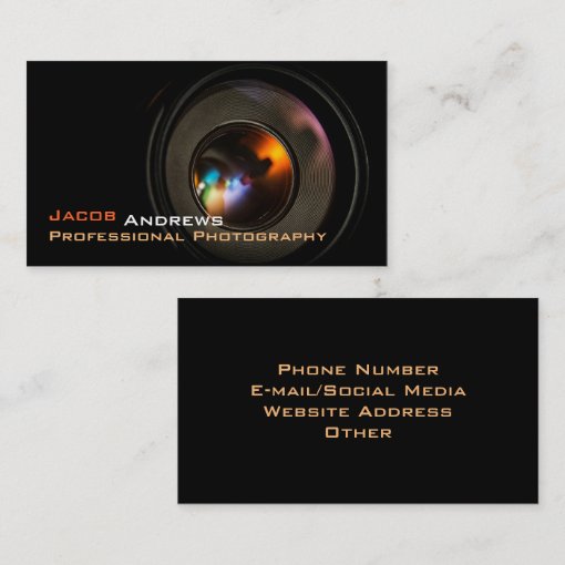 Pro Photography (Camera Lens) Business Card | Zazzle