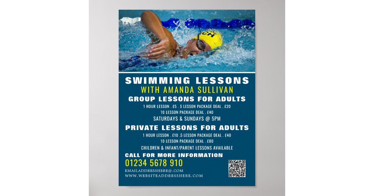 Pro Swimmer, Swimming Lesson Advertising Poster | Zazzle