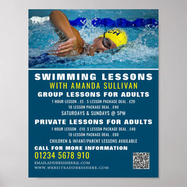 Pro Swimmer, Swimming Lesson Advertising Poster | Zazzle
