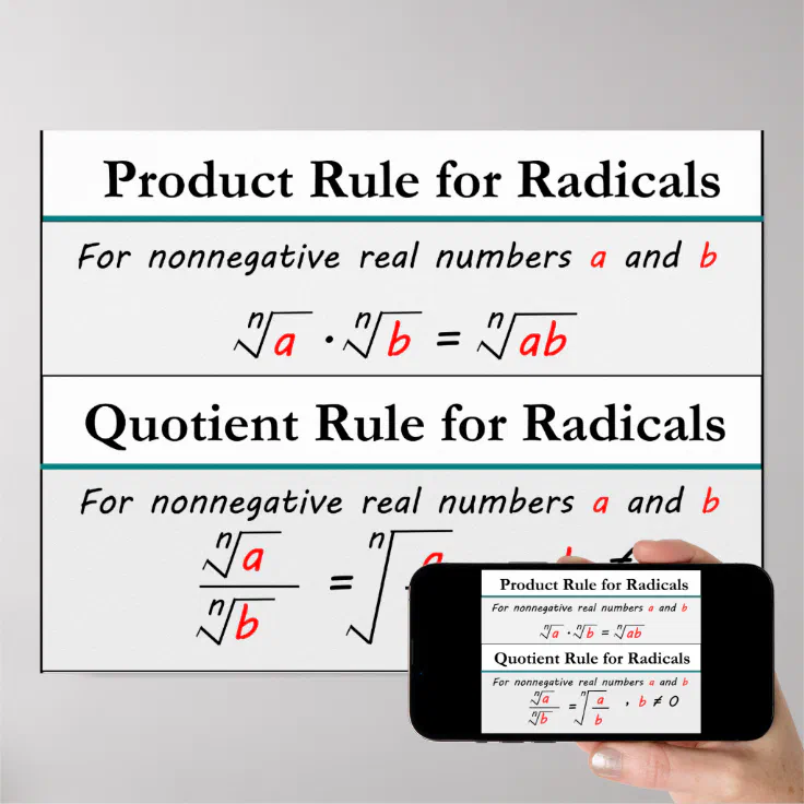 Product and Quotient Rules for Radicals Poster | Zazzle