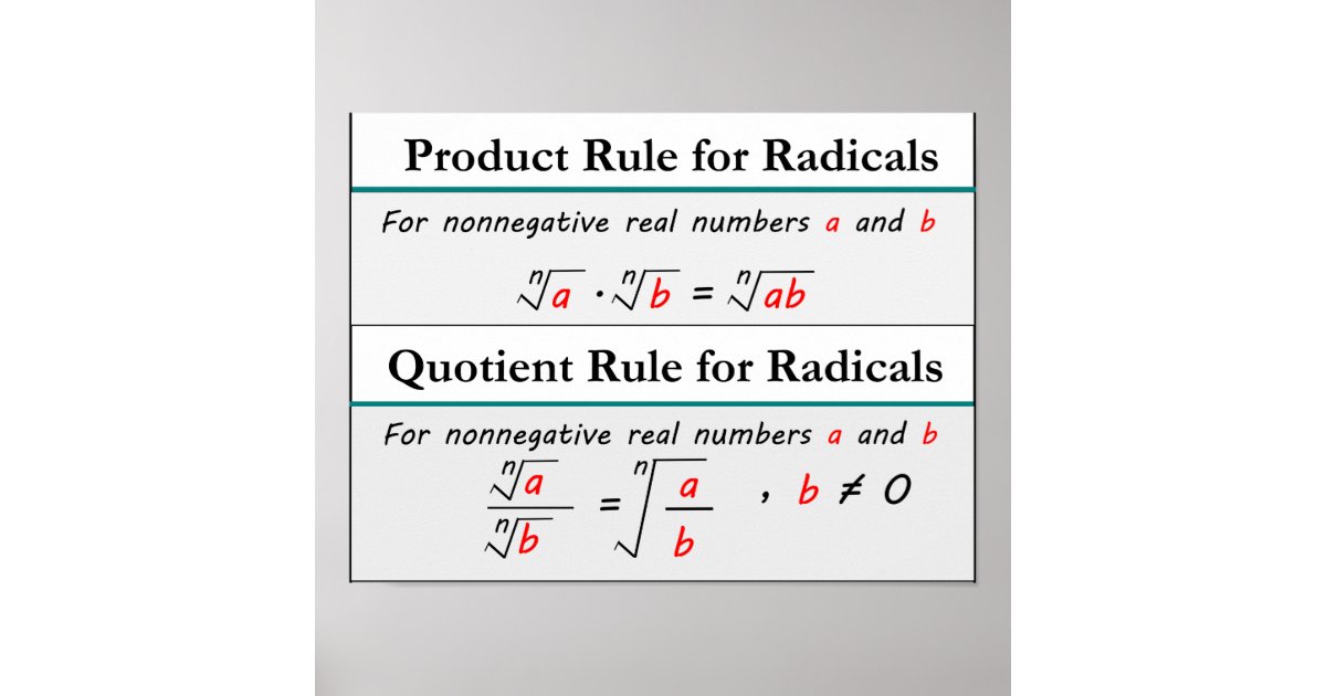 Product and Quotient Rules for Radicals Poster | Zazzle