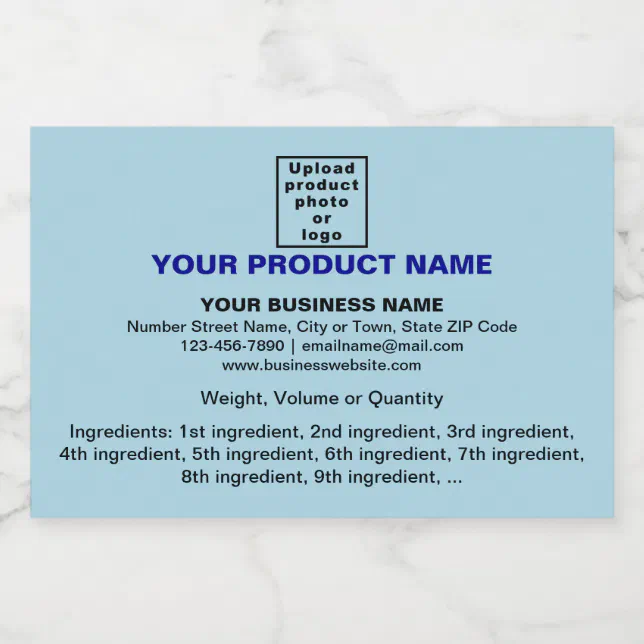 Product Minimal Information, Light Blue Rectangle Food Label | Zazzle