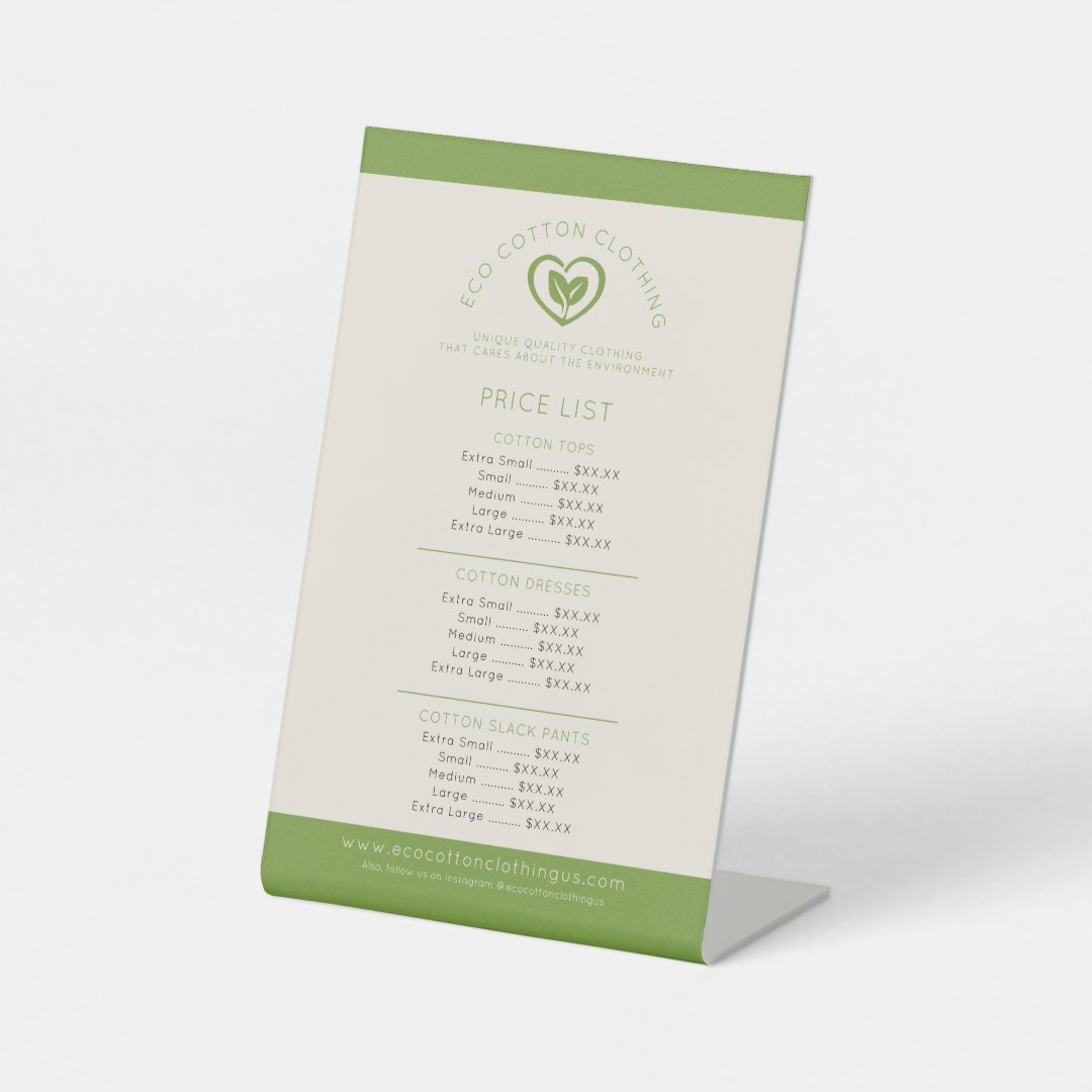 Product price list product two leaf green logo pedestal sign | Zazzle