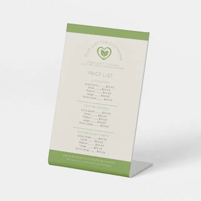 Product price list product two leaf green logo pedestal sign | Zazzle