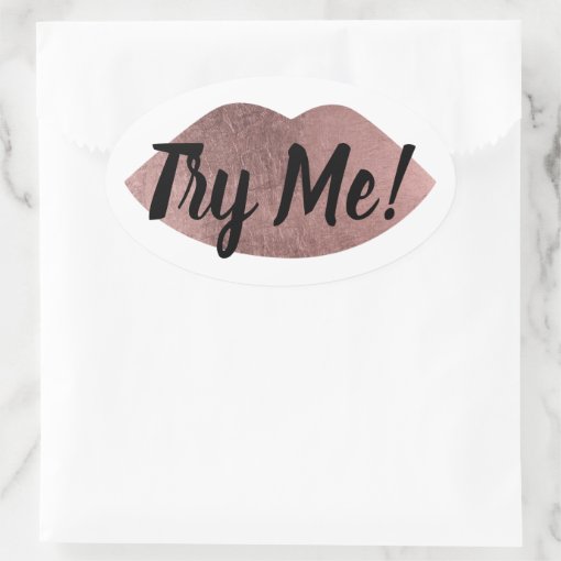 Product Tester Sample Try Me Rose Gold Lips Oval Sticker | Zazzle