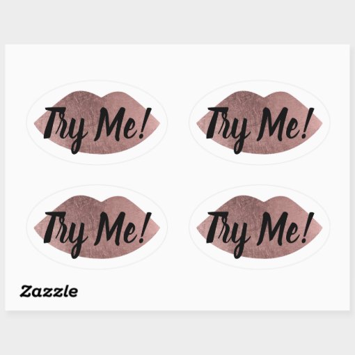 Product Tester Sample Try Me Rose Gold Lips Oval Sticker | Zazzle
