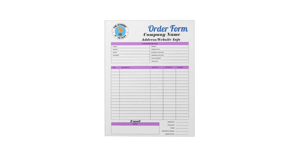 Production Order Form Notepad | Zazzle