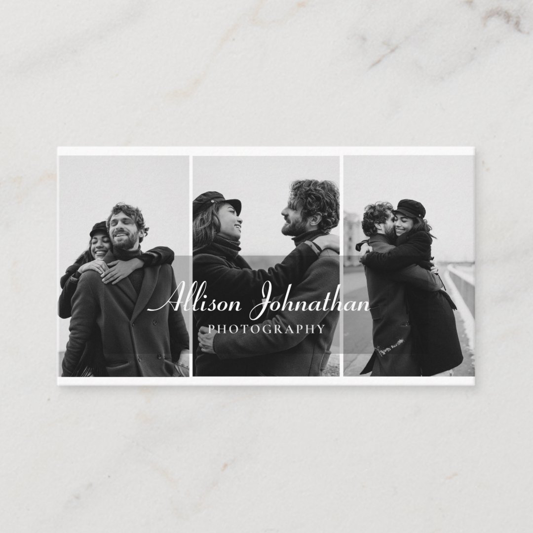 Professional 3 photos script photography business card | Zazzle