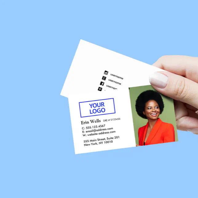 Professional Add Employee Photo Logo Social Media Business Card | Zazzle