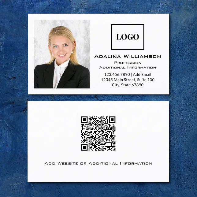 Professional Add Logo Photo QR Code Business Card | Zazzle