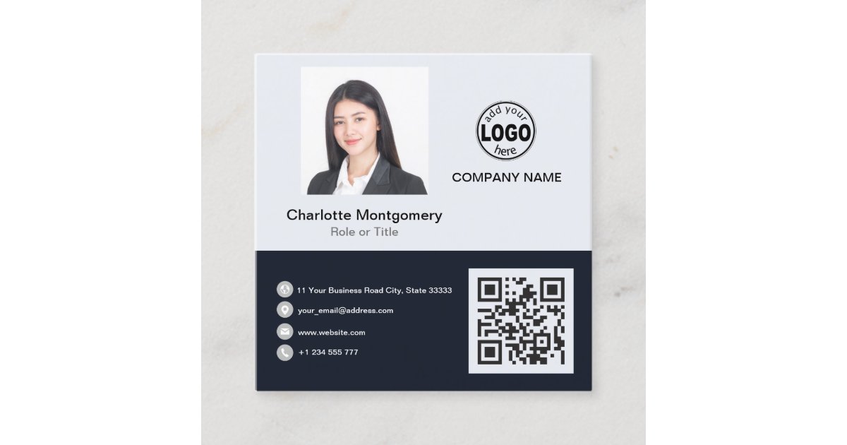 Professional add your Logo QR Code Photo Custom Sq Square Business Card ...