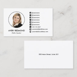 Professional Add Your Photo Social Media Icons Business Card | Zazzle