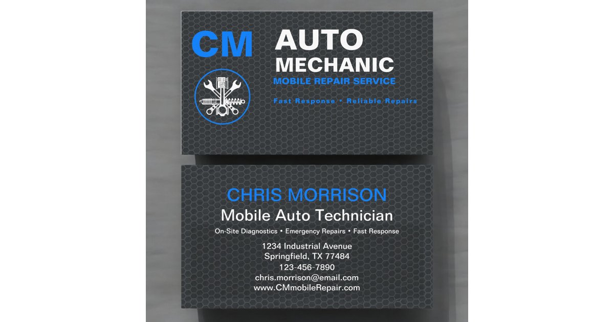 Professional Auto Car Repair Mobile Mechanic Business Card | Zazzle