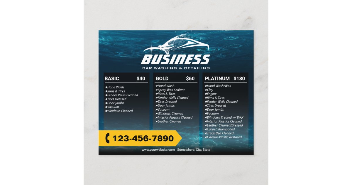 Professional Auto Detailing Car Wash Price Package Flyer | Zazzle