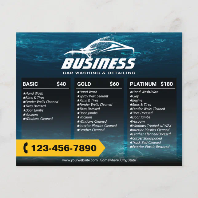 Professional Auto Detailing Car Wash Price Package Flyer | Zazzle