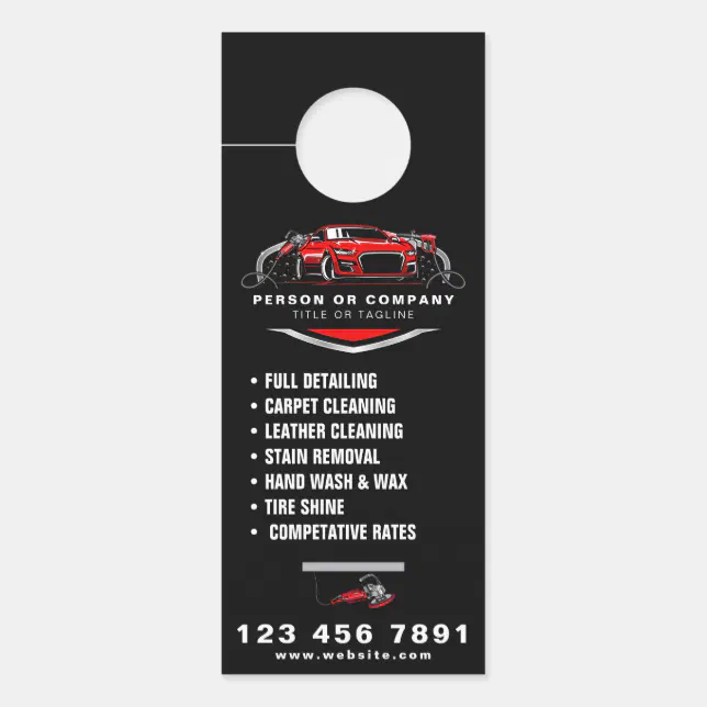 Professional Auto Detailing Logo Mobile Car Wash Door Hanger | Zazzle