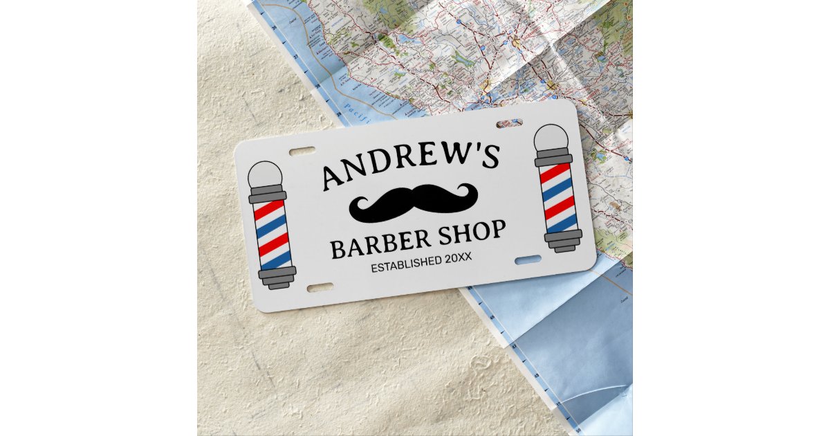 Professional barber shop hair salon custom car license plate | Zazzle