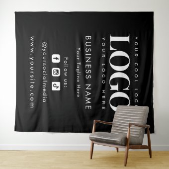 Professional Black Add Logo Social Media Backdrop | Zazzle