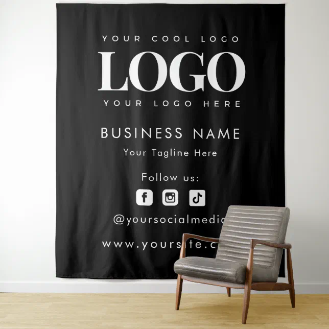 Professional Black Add Logo Social Media Backdrop | Zazzle