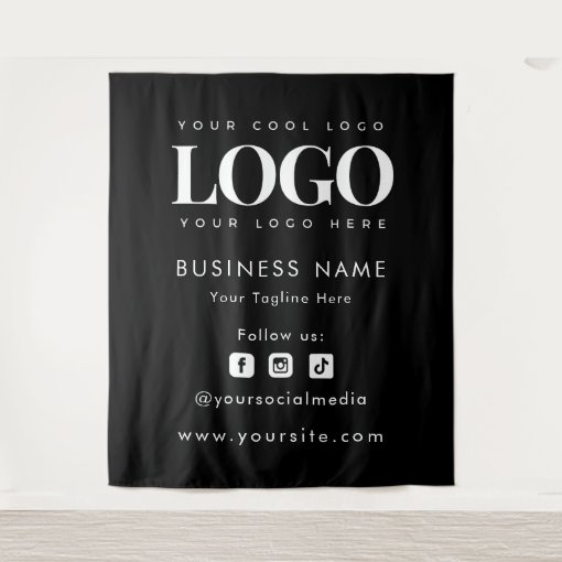 Professional Black Add Logo Social Media Backdrop | Zazzle