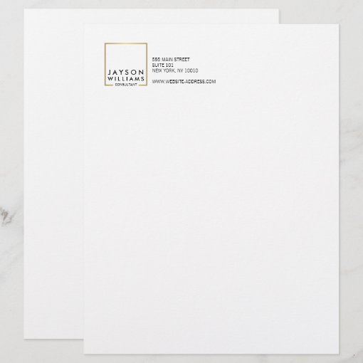 Professional Black and Faux Gold Square Logo Letterhead | Zazzle
