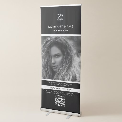 Professional Black Business Promotional Photo Retractable Banner | Zazzle