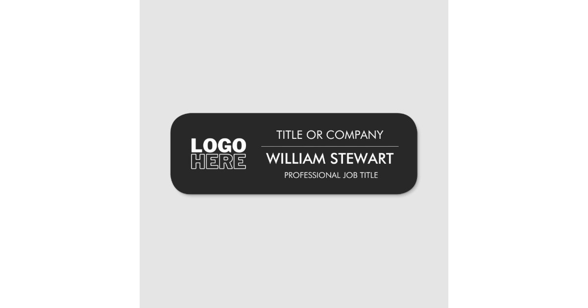 Professional Black Custom logo Employee Staff Name Tag | Zazzle