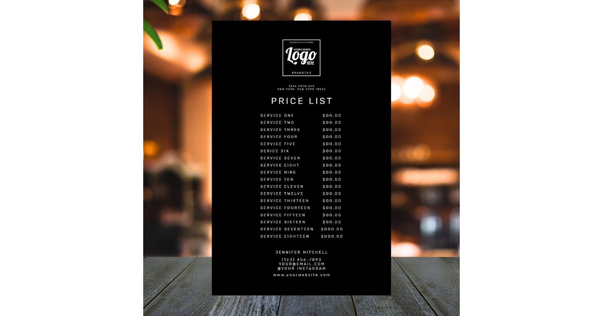 Professional Black Custom Logo Price Service List Flyer | Zazzle