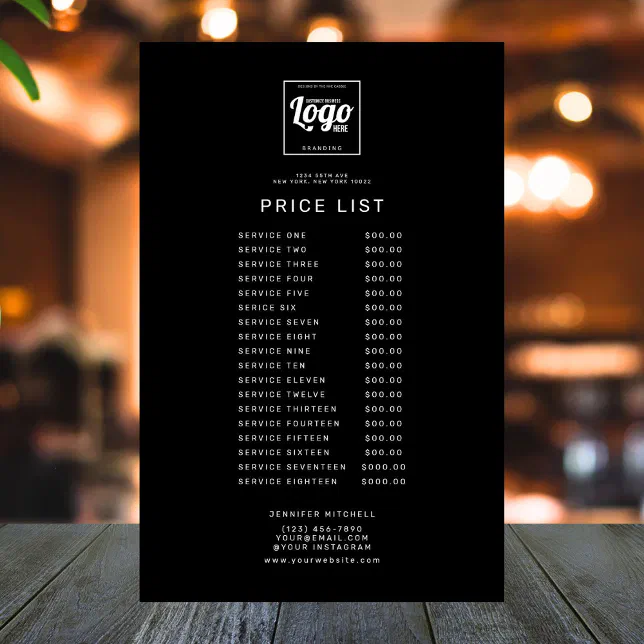 Professional Black Custom Logo Price Service List Flyer | Zazzle