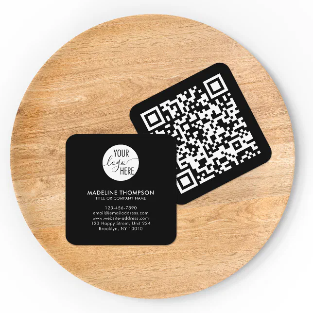 Professional Black Generic Company Logo QR Code Square Business Card ...
