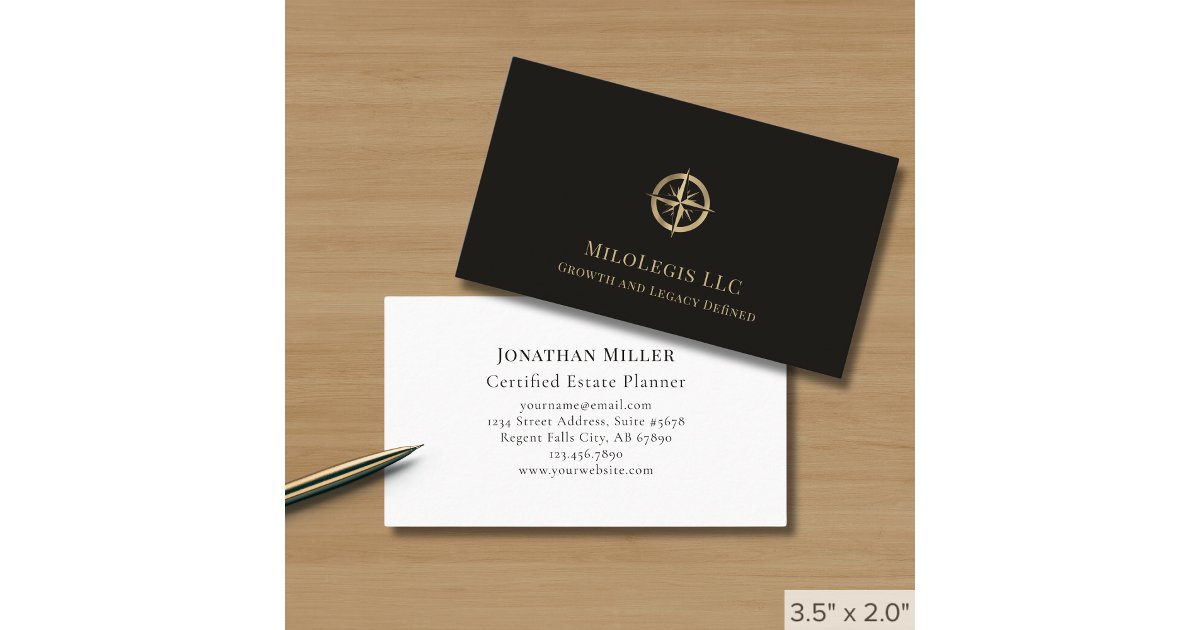 Professional Black Gold Compass Logo Business Card | Zazzle