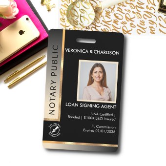 Professional Black & Gold Notary Photo ID Badge | Zazzle