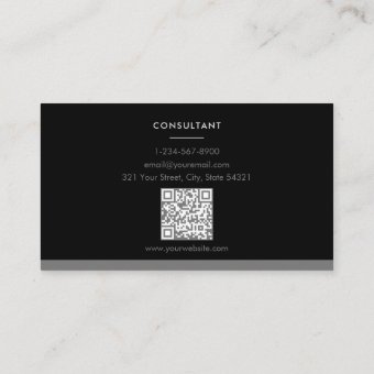 Professional Black Gray Simple Minimalist QR Code Business Card | Zazzle