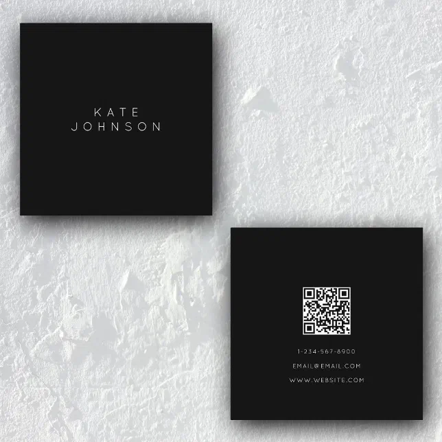 Professional Black Simple Minimalist QR Code Square Business Card | Zazzle