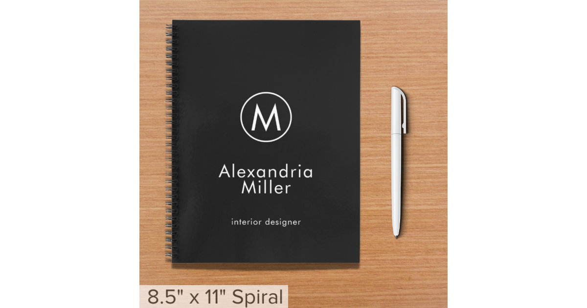 Professional Black White Elegant Monogram Notebook | Zazzle