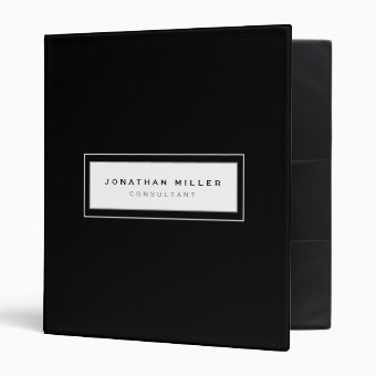 Professional Black & White Framed Name & Title 3 Ring Binder | Zazzle
