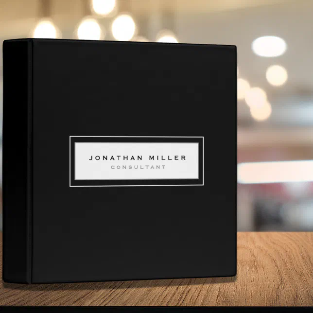Professional Black & White Framed Name & Title 3 Ring Binder | Zazzle